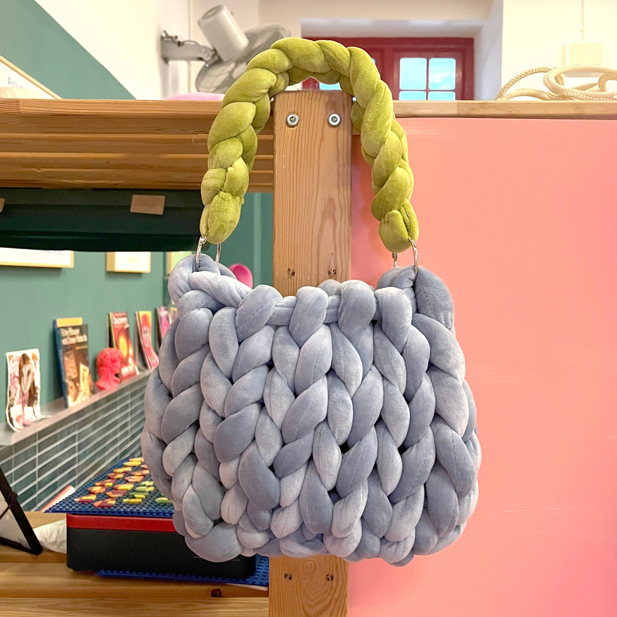 Small Handknit Velvet Shoulder Bag (magnet closure + detachable strap ...